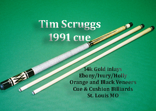 Tim Scruggs 14k Gold Inlay cue - Cue & Cushion